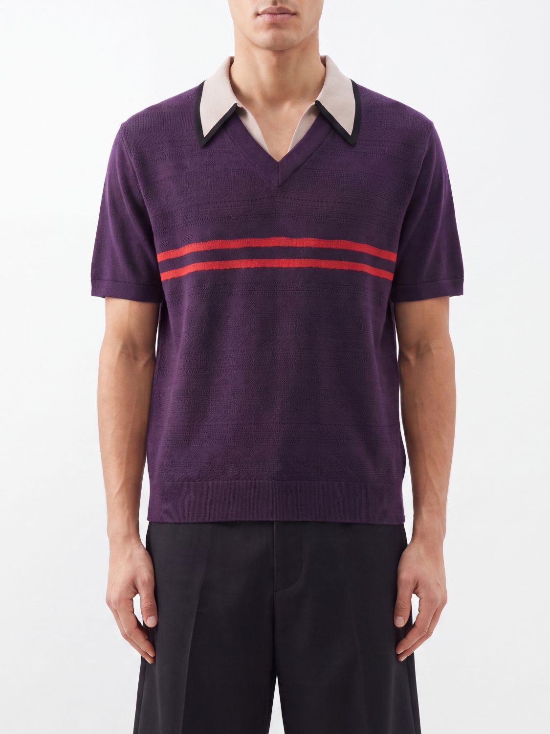 DRIES VAN NOTEN striped cotton-knit slim fit polo shirt